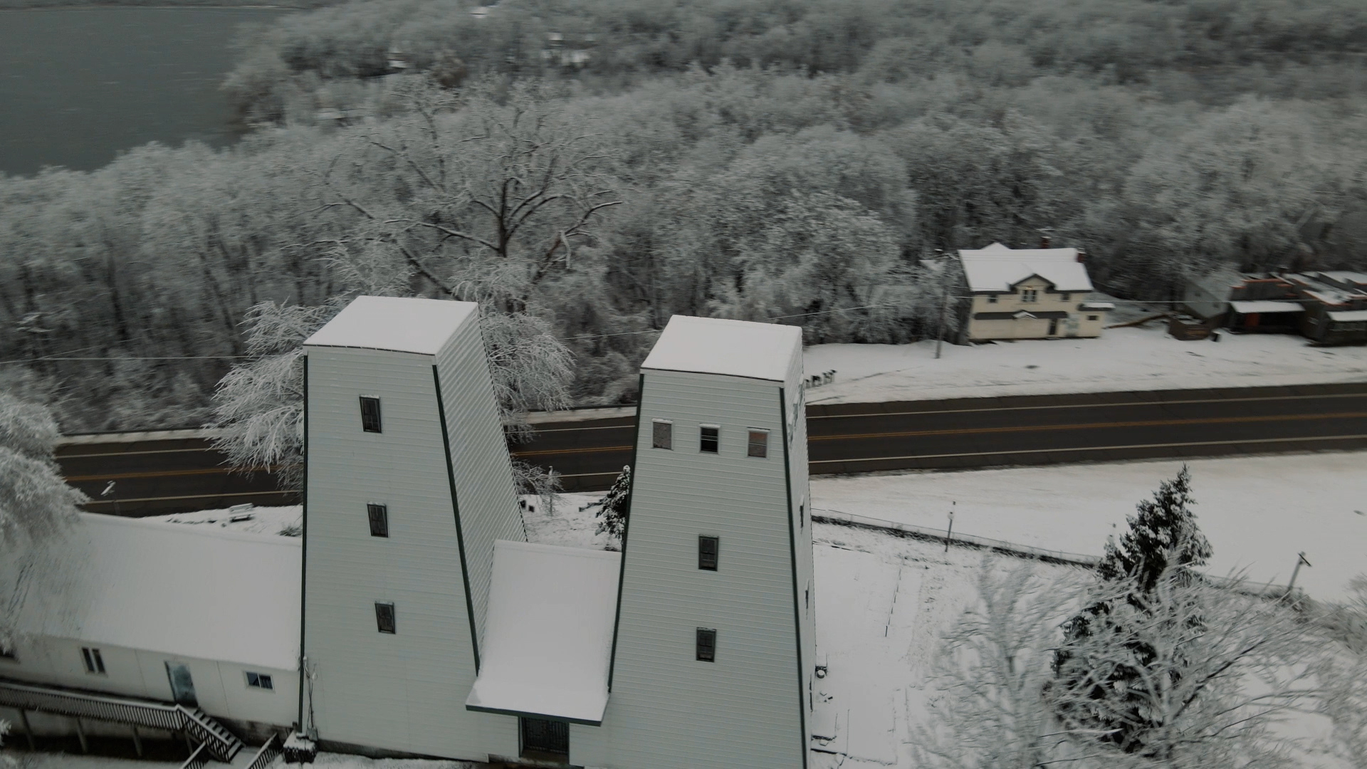 Irish Hills observation towers in Michigan drone rotate - shineStock